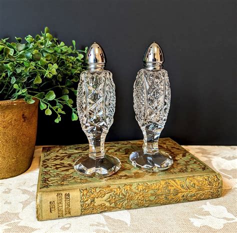 Vintage Cut Glass Salt And Pepper Shakers With Silver Caps Elegant