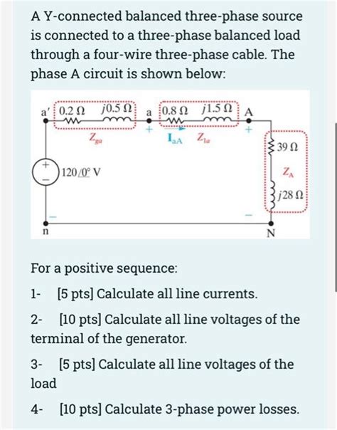 Solved A Y Connected Balanced Three Phase Source Is