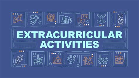 Extracurricular Activities Text With Various Creative Thin Line Icons Concept On Dark Blue