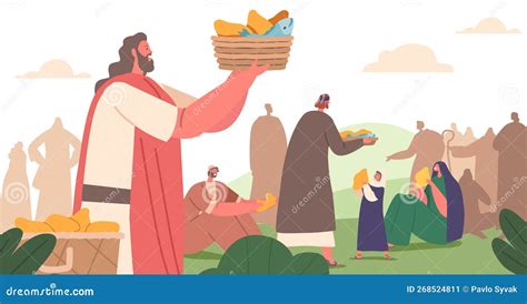 Jesus And Followers Characters Give Bread And Fish Biblical Narrative