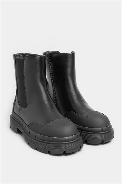 Black Chunky High Chelsea Boots In Extra Wide Eee Fit Yours Clothing