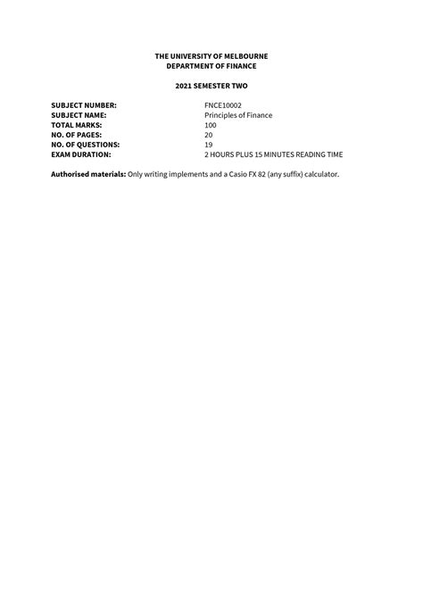 Final INTRO MACRO Semester Questions THE UNIVERSITY OF MELBOURNE DEPARTMENT OF FINANCE