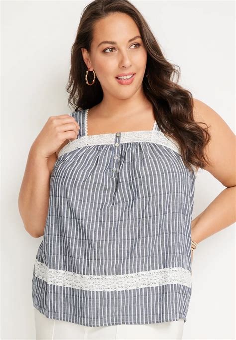 Plus Size Striped Lace Trim Tank Top Maurices