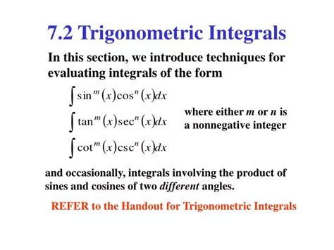 Ppt 7 2 Trigonometric Integrals Powerpoint Presentation Free Download Id 585273