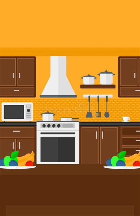 Fondo De La Cocina Con Artículos De Cocina Ilustración del Vector Ilustración de plano indoor