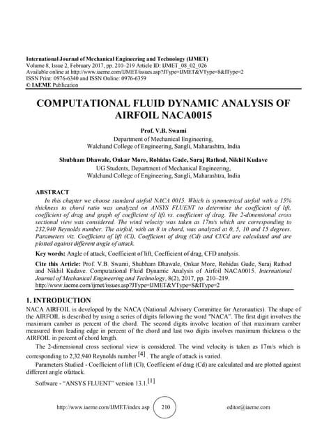 Computational Fluid Dynamic Analysis Of Airfoil Naca0015 Pdf