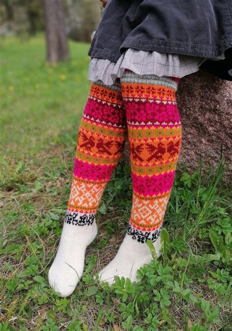 Luxurious Multicolor Wool Stockings In Muhu Style Long Overknee Model