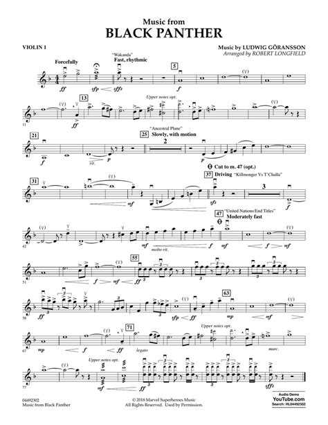 Music From Black Panther Arr Robert Longfield Violin 1 By Ludwig