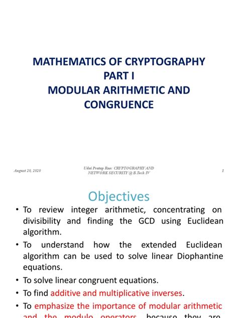 Mathematics Of Cryptography Modular Arithmetic And Congruence Pdf