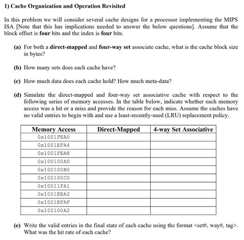 1 Cache Organization And Operation Revisited In This Chegg Com