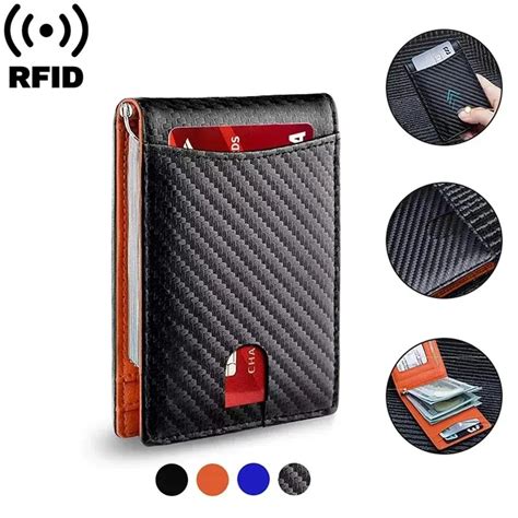 Anti Rfid Bloqueio De Carteiras De Homens Com Fibra De Carbono E Couro