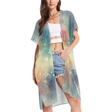 Alaza Womens Beach Cover Up Galaxy Shiny Starry Sky Kimono Swimsuit