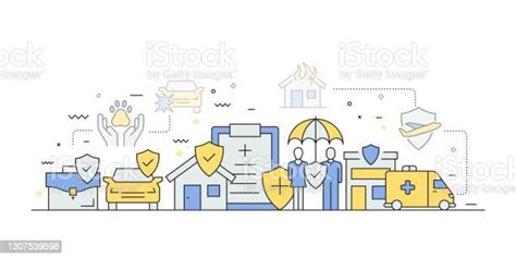 Ilustrasi Vektor Gaya Lini Modern Terkait Asuransi Dan Perlindungan