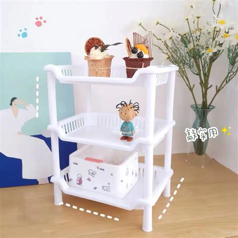 พร้อมส่ง ชั้นวางของพลาสติก ทรงสี่เหลี่ยม 3 ชั้น 26 5x18x34 Cm ชั้นวางของในห้องน้ำ ชั้นวางของ