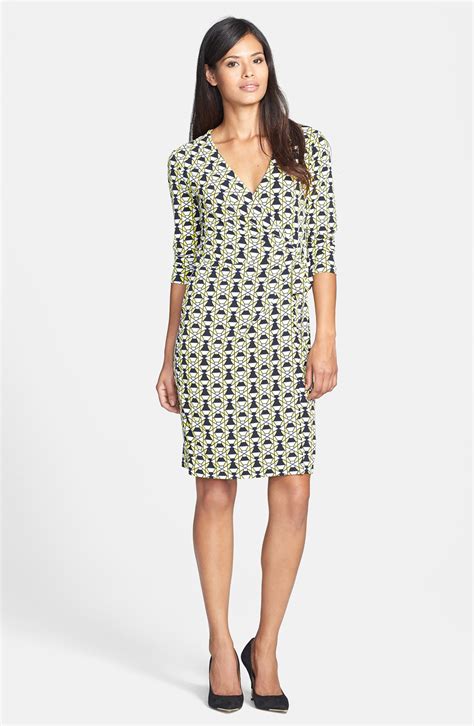 Anne Klein Graphic Print Faux Wrap Dress In Yellow Vibrant Yellow
