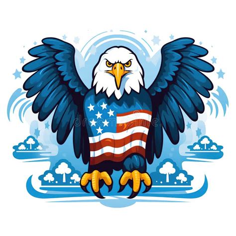 Illustration Of An American Bald Eagle With USA Flag In The Background