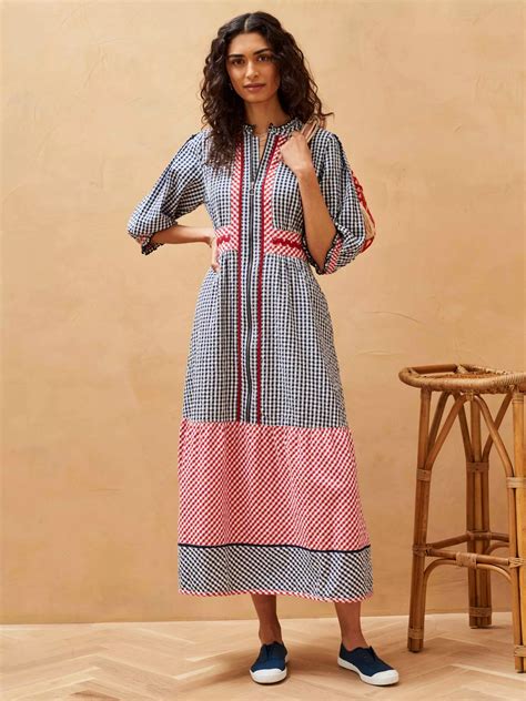 Brora Gingham Patchwork Dress Navycherry Red At John Lewis And Partners