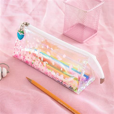 Buy Pink Shiny Laser Sakura Soft Pencil Case School