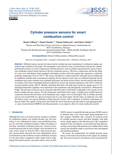 Pdf Cylinder Pressure Sensors For Smart Combustion Control