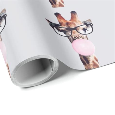Giraffe Wearing Glasses Blowing A Pink Bubblegum Wrapping Paper Zazzle