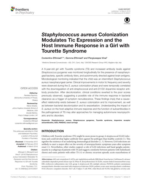 Pdf Staphylococcus Aureus Colonization Modulates Tic Expression And