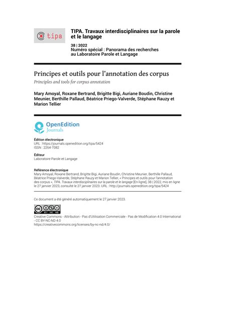 Pdf Principes Et Outils Pour Lannotation Des Corpusprinciples And