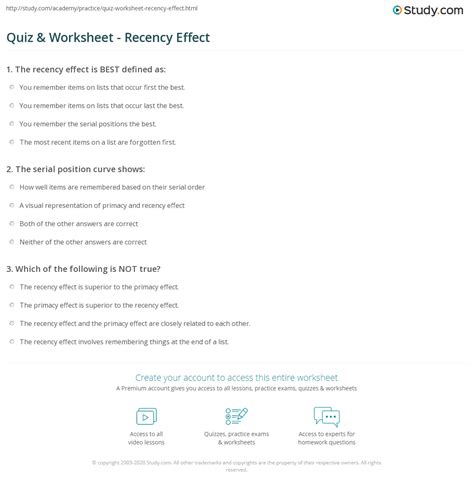 Quiz And Worksheet Recency Effect