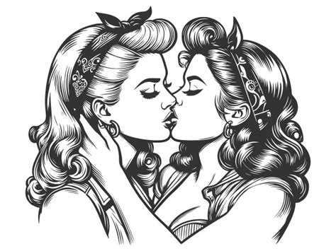 Women Kissing Engraving Sketch Royalty Free Vector Image