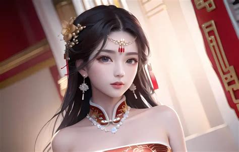 Wallpaper Decoration Beauty Asian Digital Art Flower In Hair Femininity Digital Art Ai