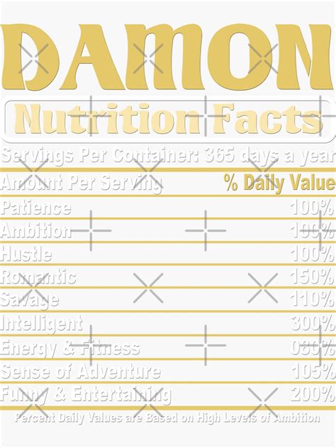 Damon Nutrition Facts Sticker For Sale By JoleeMathis Redbubble