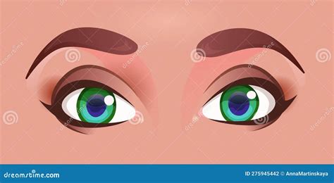 Beautiful Big Woman S Eyes Blue Color Cartoon Style Stock Vector
