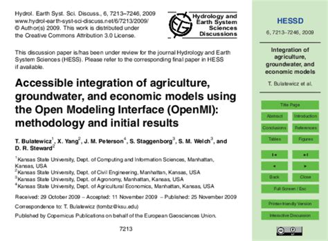 Pdf Accessible Integration Of Agriculture Groundwater And Economic Models Using The Open