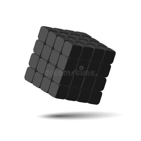 3d Render Black Cube Puzzle Of Smaller Cubes Isolated Shape Stock