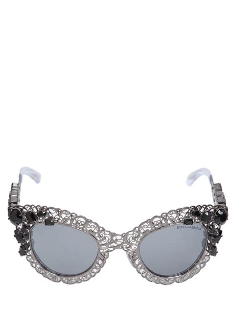 Lyst Dolce And Gabbana Swarovski Embellished Cat Eye Sunglasses In Black