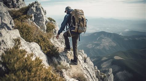 Man Walking Up A Mountain With A Backpack Background Picture Of