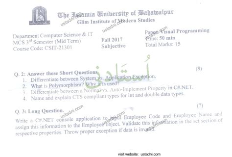 Visual Programming Mscs 2017 Mid Term Iub Ustadni