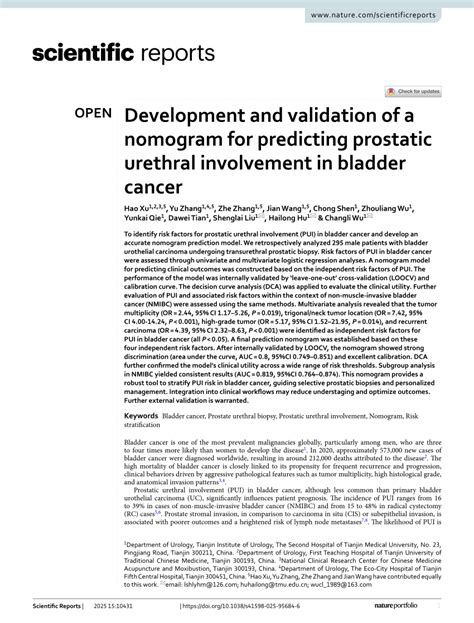 Pdf Development And Validation Of A Nomogram For Predicting Prostatic Urethral Involvement In