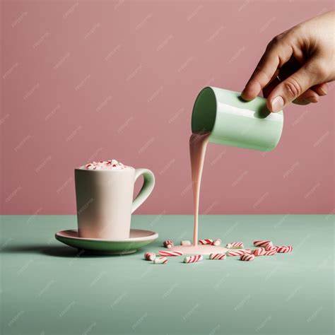 Someone Pouring Milk Into A Cup Of Hot Chocolate With Candy Canes Generative Ai Premium Ai