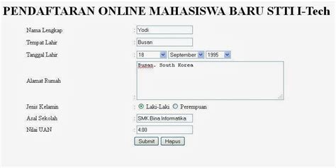 Andryanto Blog [php] Form Pendaftaran Mahasiswa Baru