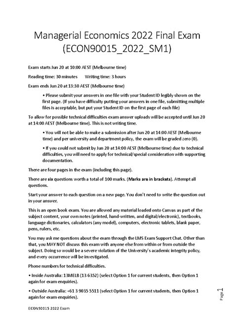 econ90015 2022 exam exam paper page 1 managerial economics 2022