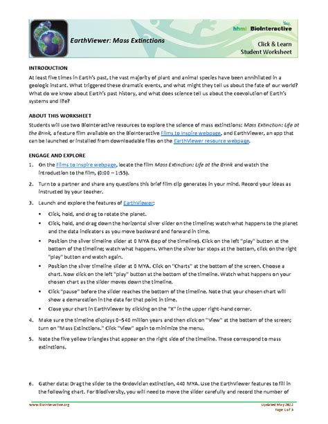 Mass Extinctions Bonus Biointeractive Updated May 2022 Page 1 Of 3