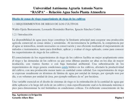 Pdf Diseño De Zonas De Riego Requerimiento De Riego De Los Cultivos
