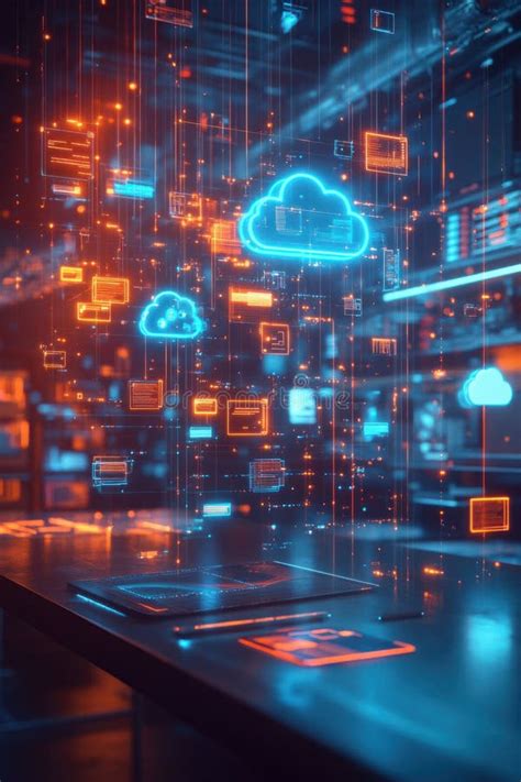 Cloud File Integration Holographic Cloud File Integration Display Showcasing Vibrant Data