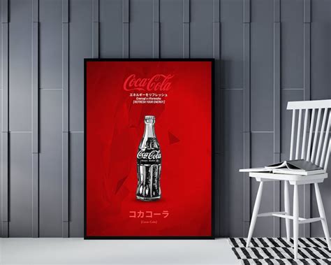 Japanese Pop Art Coca Cola Bottle Poster Abstract Red Background Unique