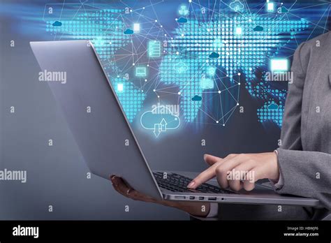 Woman In Cloud Computing Concept Stock Photo Alamy