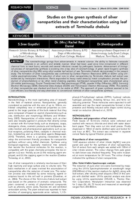 Pdf Studies On The Green Synthesis Of Silver Nanoparticles And Their