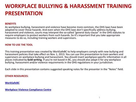 PPT WORKPLACE BULLYING HARASSMENT TRAINING PRESENTATION PowerPoint