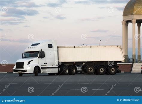 A Modern Big Rig Semi Truck Turns On Highway Stock Image Image Of