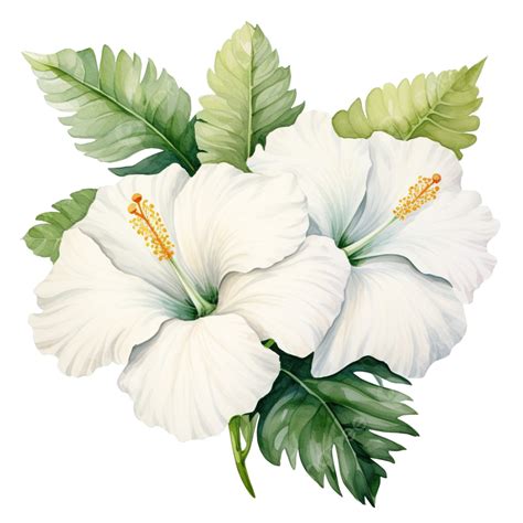 Watercolor White Flower Hibiscus Watercolor Hand Draw Png