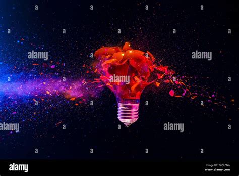 Red Light Bulb Exploding Dark Background Creativity Crisis Energy Stock